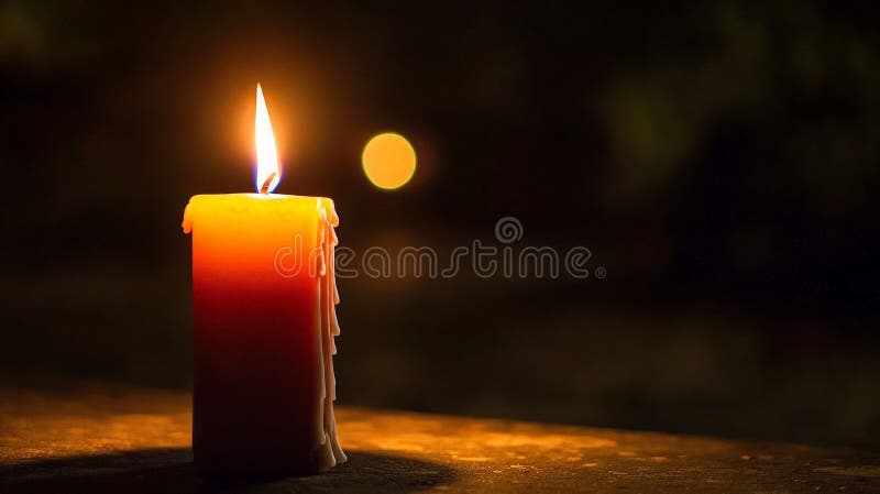 Single Lit Candle at Night, Casting Warm Glow Stock Image - Image of ...