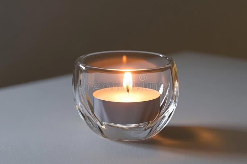 A Single Lit Candle Placed in a Clear Glass Cup on a Table, Perfect for ...