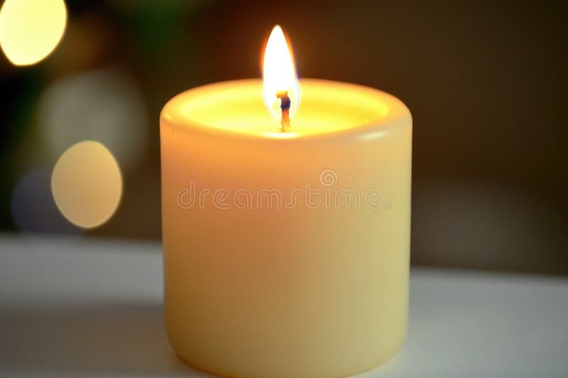 A Single Lit Candle Placed on a Table Surface Stock Photo - Image of ...