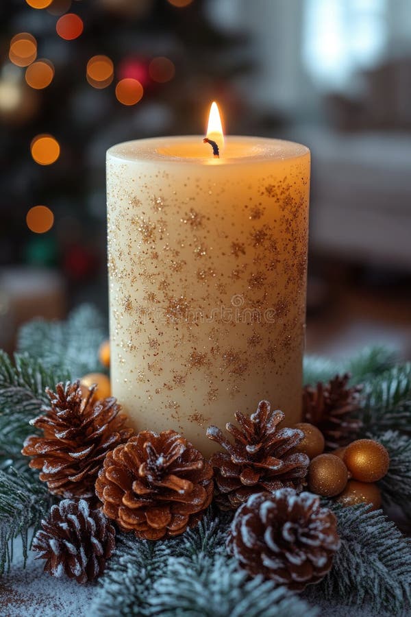 Single Lit Candle Placed Table Surface Simple Warm Lighting Stock ...