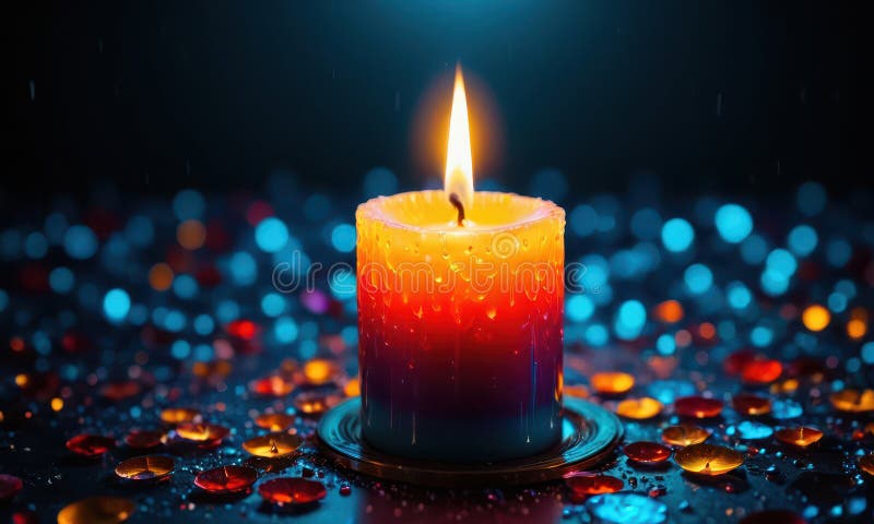 A Single Lit Candle Placed on Top of a Table Stock Image - Image of ...