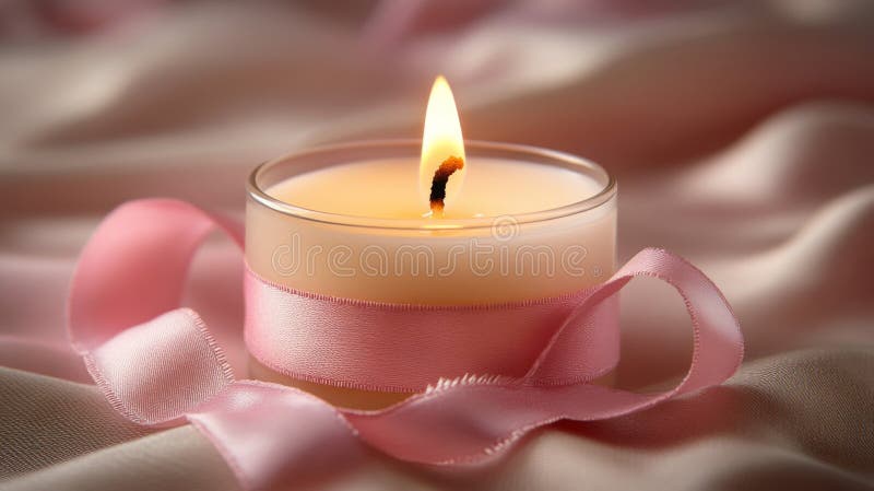 A Single Lit Candle Tied with a Pink Ribbon Stock Illustration ...