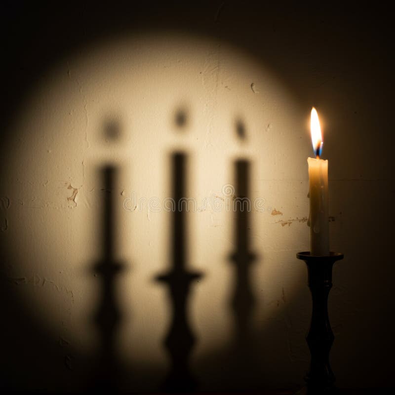 Single Lit Candle with Triple Shadow on Wall Stock Illustration ...
