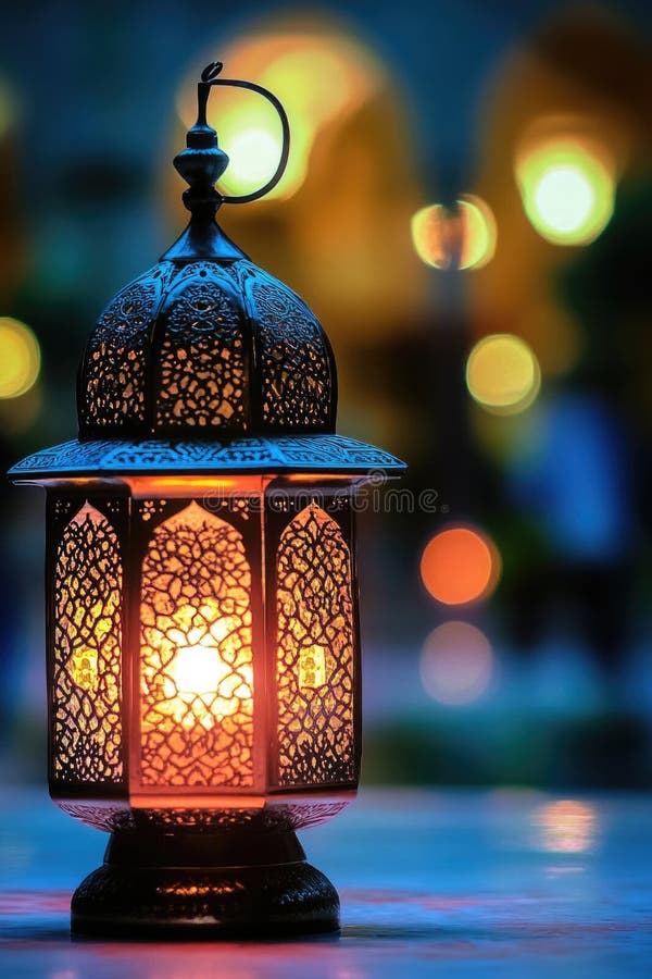 A Single Lit Lantern Sits Atop a Table Stock Photo - Image of table ...