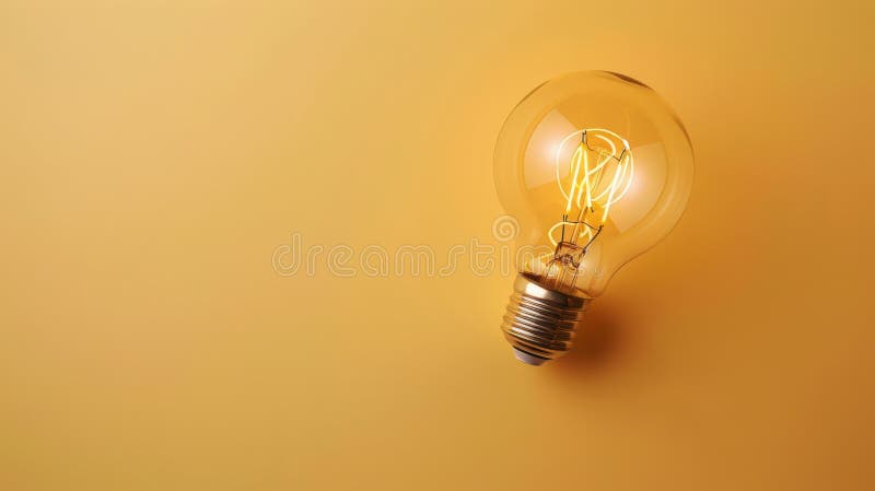 Single Lit Lightbulb on Yellow Background Stock Image - Image of ...