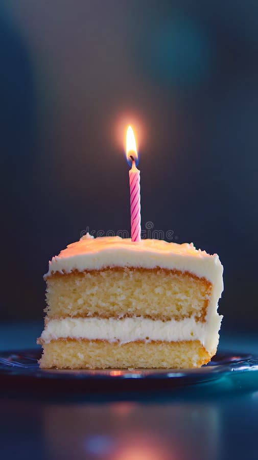 A Single Candle Lit Atop a Slice of Birthday Cake Stock Illustration ...