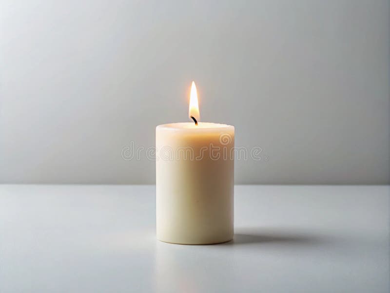 Single Lit Candle Peaceful Light White Background Soft Illumination ...