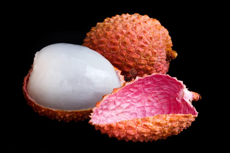 Single Litchi with Skin Removed and Flesh. on Black Stock Photo - Image ...