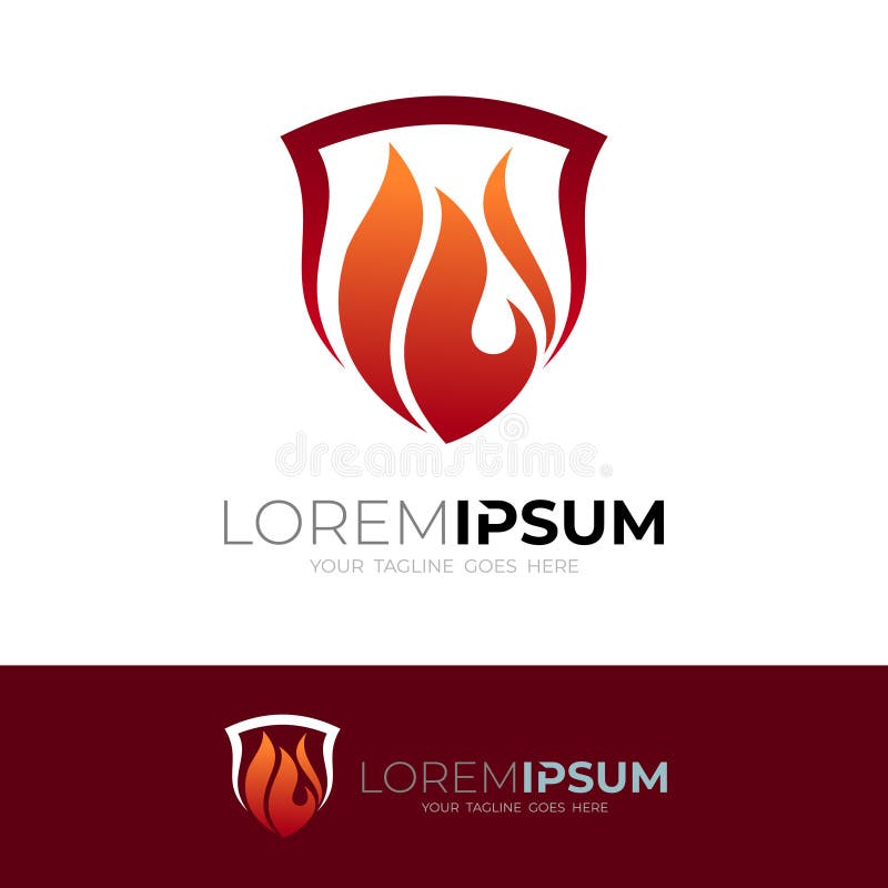 Abstract Shield Logo with Fire Design Illustration Stock Vector ...