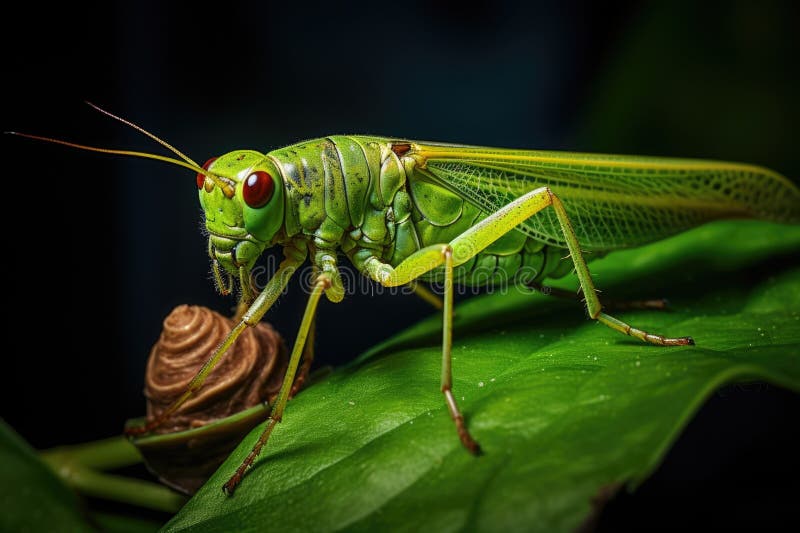 Single Locust on a Leaf with Bite Marks Stock Photo - Image of macro ...