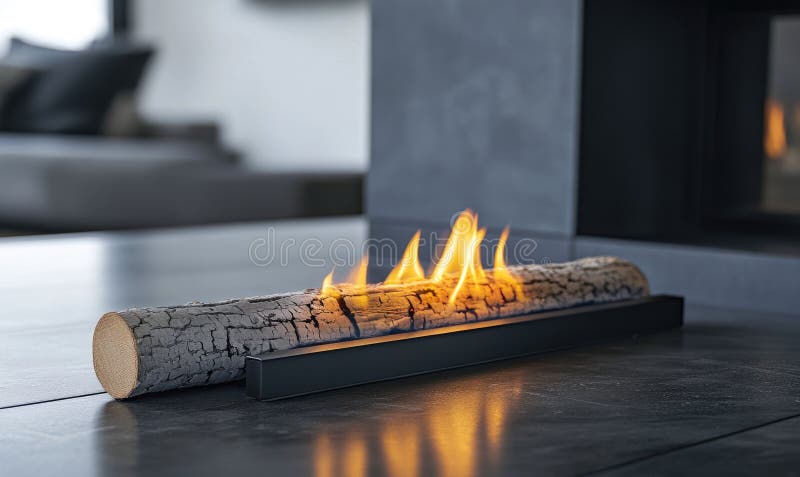 A Single Log Burning in a Modern Indoor Fireplace Stock Photo - Image ...