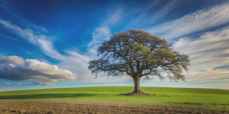 A Single and Lonely Gnarled Tree Generative AI Stock Image - Image of ...