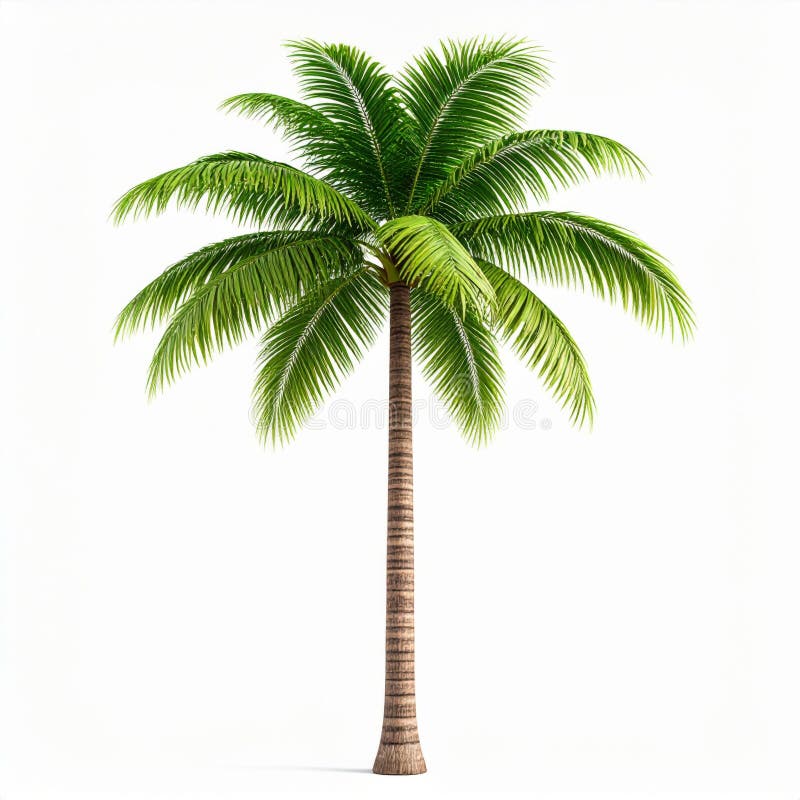 Single Lush Green Palm Tree on White Background Stock Illustration ...