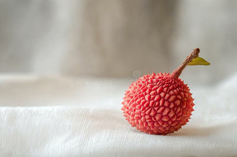 A Single Lychee Fruit Placed on a Clean White Napkin with Soft Natural ...