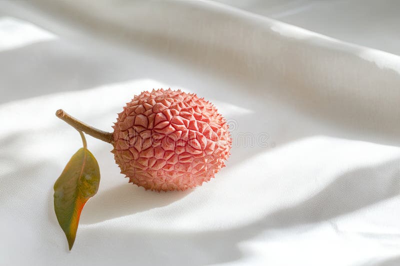 A Single Lychee Fruit Placed on a Clean White Napkin with Soft Natural ...