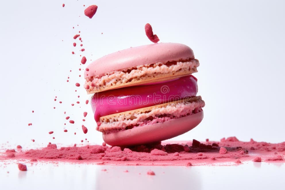 A Single Macaron on a Light Backdrop with a Bite Taken Out of it Stock ...