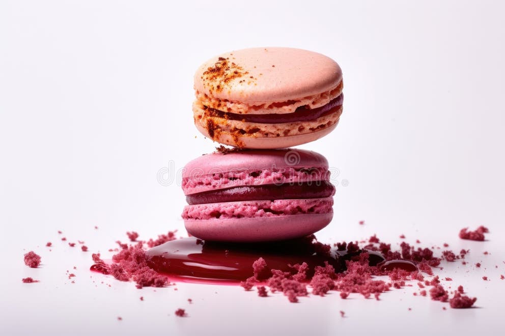 A Single Macaron on a Light Backdrop with a Bite Taken Out of it Stock ...