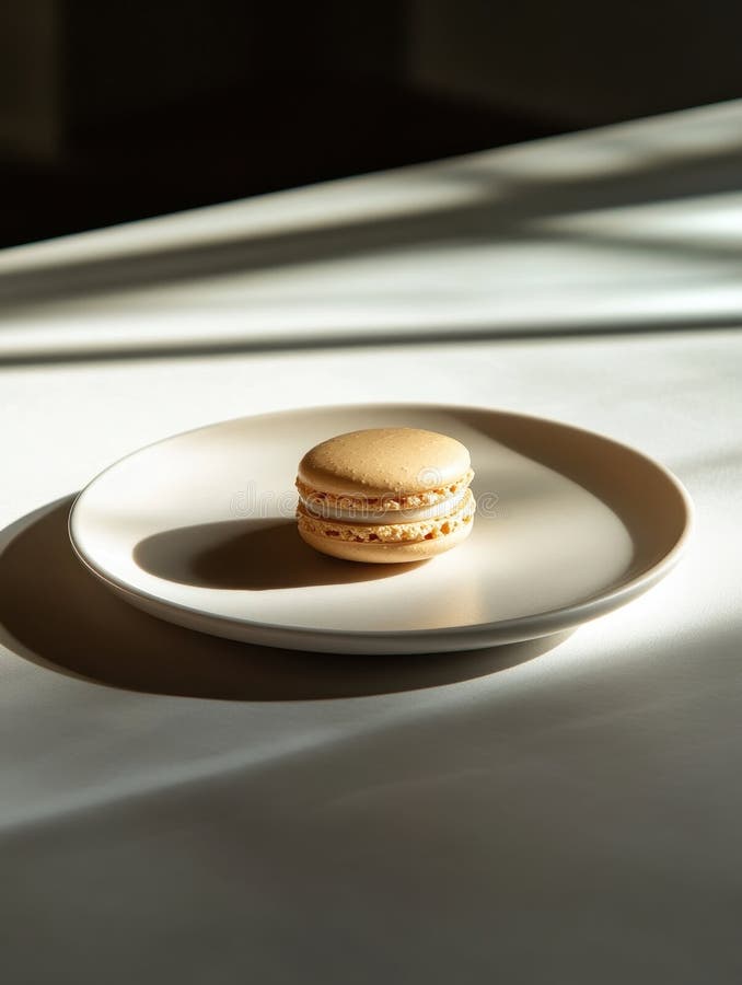 A Single Macaron on a Minimalist Plate, Illuminated by Soft Natural ...