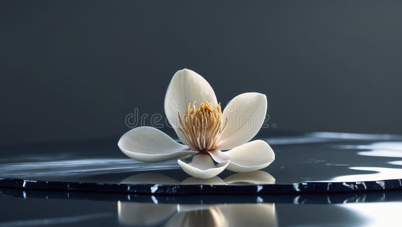 A Single Magnolia Flower of a Glossy Obsidian Surface Stock Photo ...