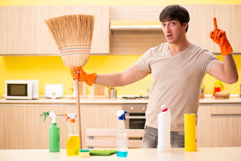 The Single Man Cleaning Kitchen at Home Stock Photo - Image of cleanup ...