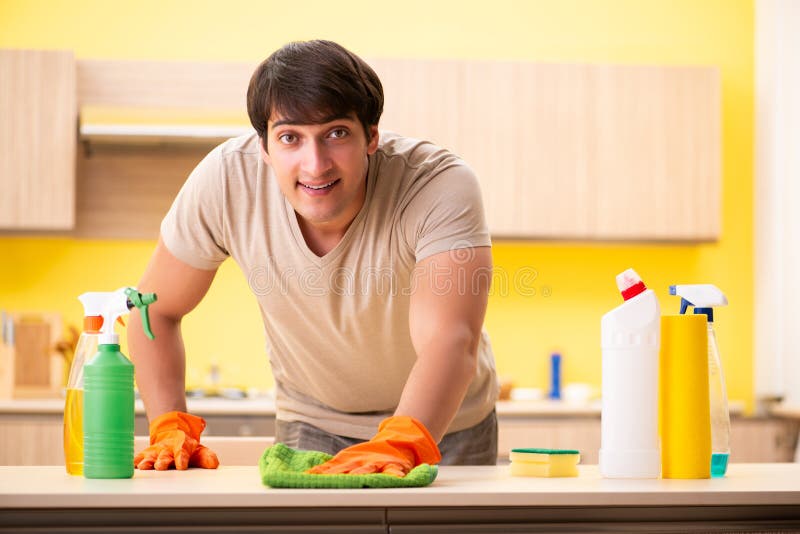 The Single Man Cleaning Kitchen at Home Stock Image - Image of good ...