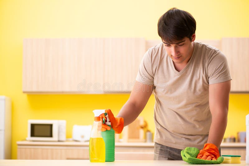 The Single Man Cleaning Kitchen at Home Stock Photo - Image of chores ...