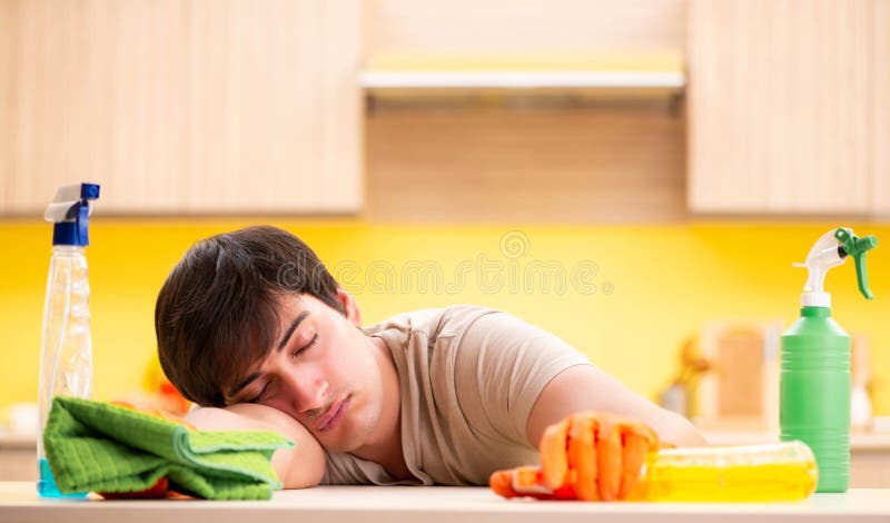 The Single Man Cleaning Kitchen at Home Stock Photo - Image of homework ...