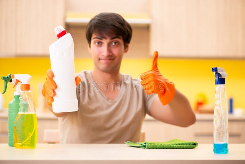 The Single Man Cleaning Kitchen at Home Stock Photo - Image of cleaning ...