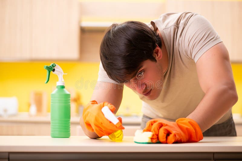 The Single Man Cleaning Kitchen at Home Stock Image - Image of ...