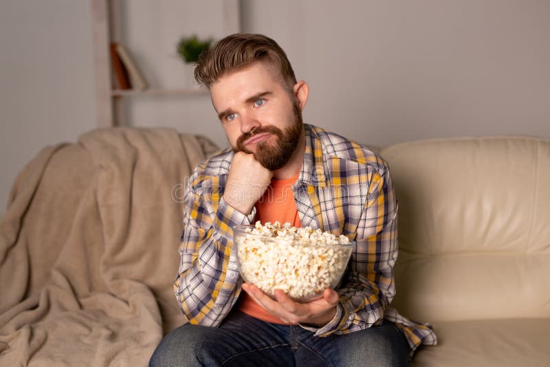 Single Man on the Couch Watching TV Stock Photo - Image of couch ...