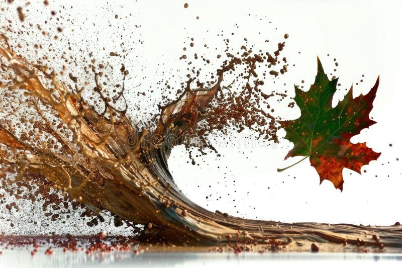 A Single Maple Leaf Falls Onto a Swirling Wave of Liquid, Creating a ...