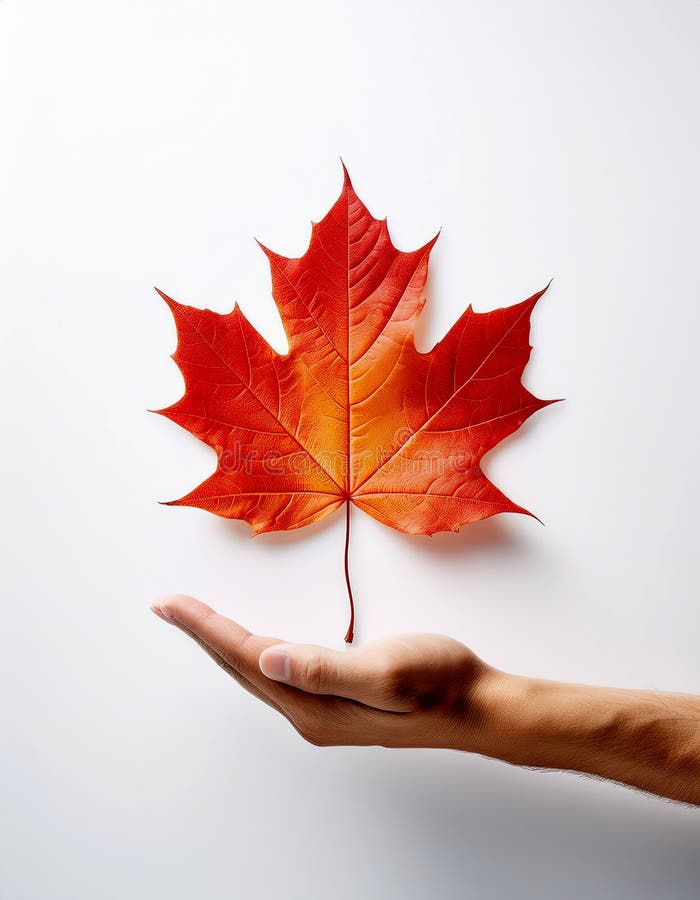 Single Maple Leaf Gracefully Floating in White Space Celebrating Canada ...