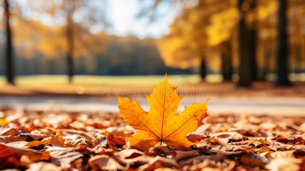 A Single Maple Leaf on the Ground in Front of Trees Stock Illustration ...