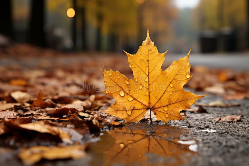 A Single Maple Leaf Sits on the Ground in the Middle of an Autumn Day ...