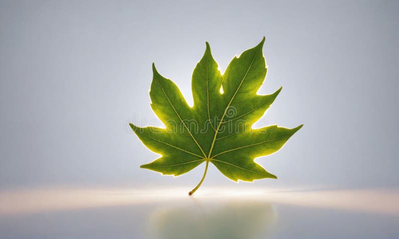 A Single Maple Leaf Sits on a White Surface, Backlit by the Sun Stock ...