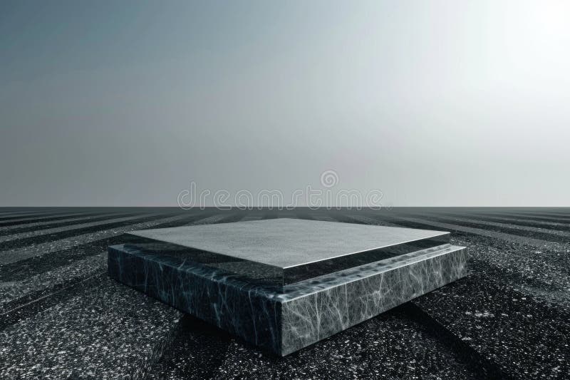 A Single Marble Platform Sits on a Barren, Black and White Landscape ...
