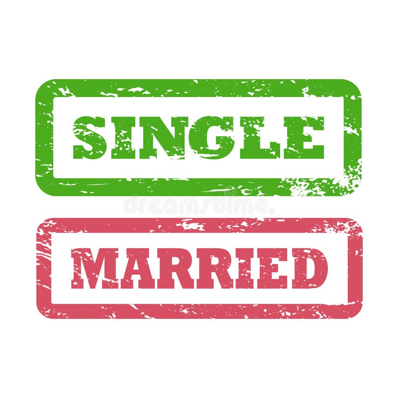 Single and Married Inscriptions in Rectangle Frame. Rubber Stamp with ...