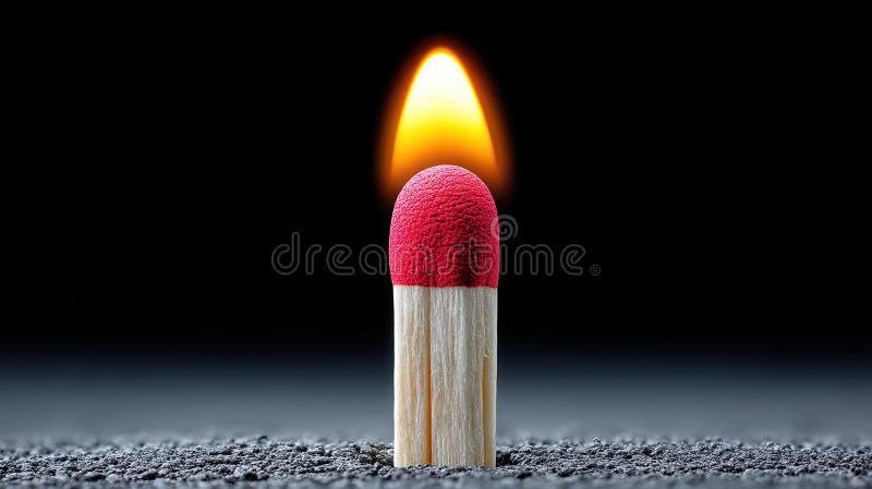 Single Matchstick Ignited with Bright Flame on Dark Background Stock ...