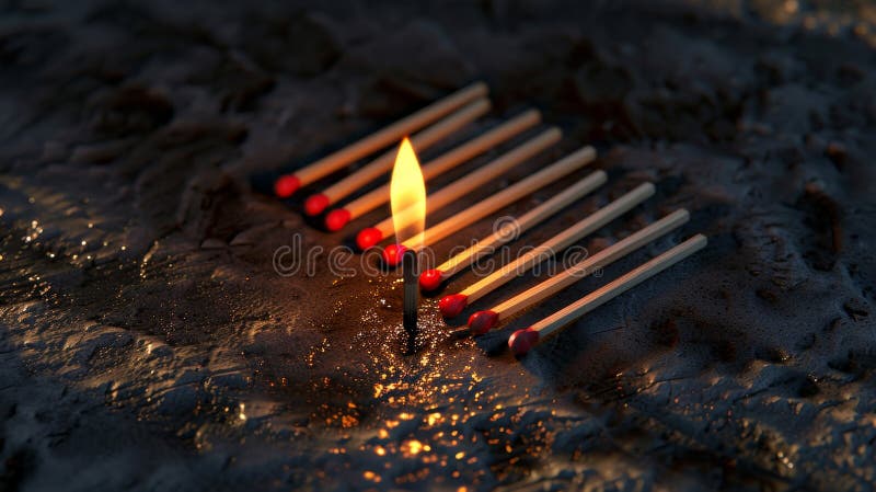 A Single Matchstick is Lit on a Beach with a Group of Other Matchsticks ...