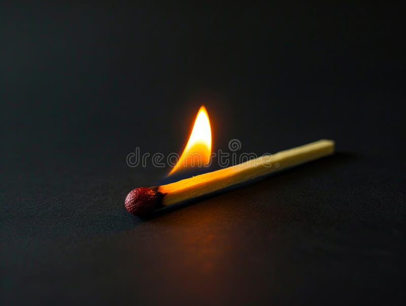 A Single Matchstick with a Lit Match on a Black Surface Stock Image ...