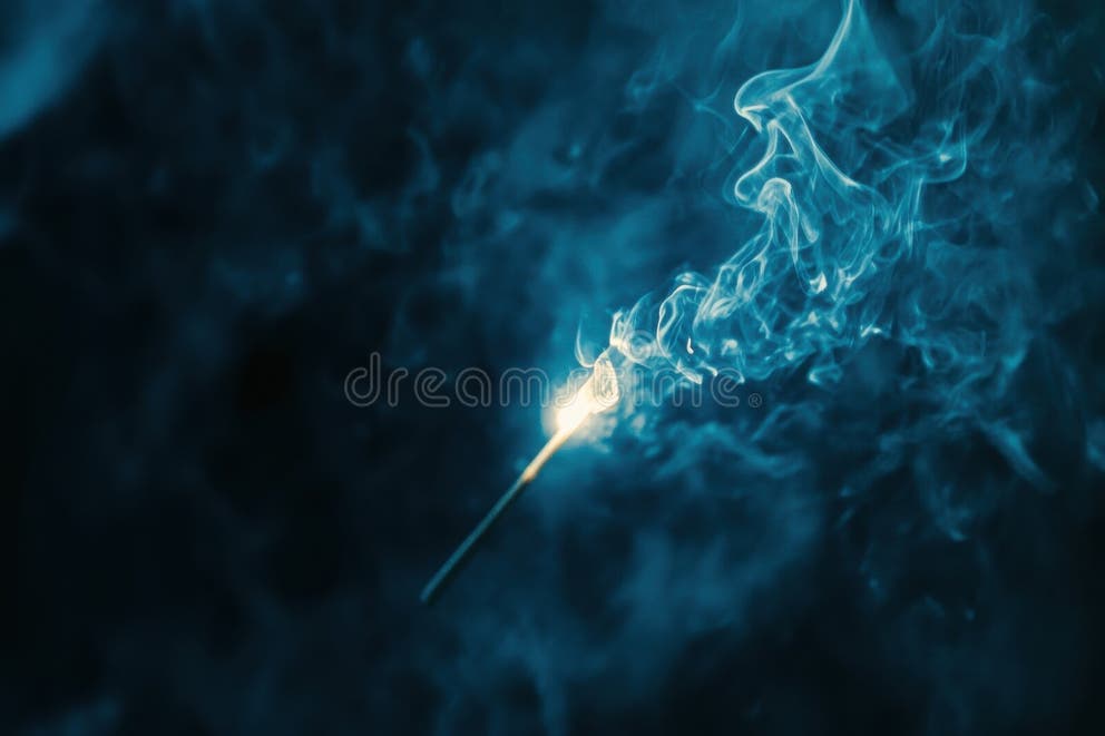 Single Matchstick with Smoke and Flame in Dark Atmospheric Setting ...