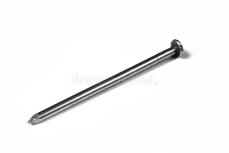 A Single Metallic Nail Isolated on White Background. Gray Object Stock ...