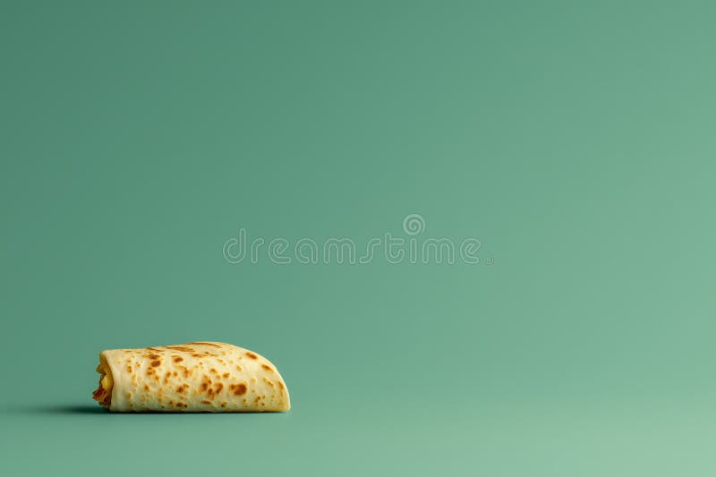 Minimalist Composition of a Single Mexican Burrito on Green Background ...
