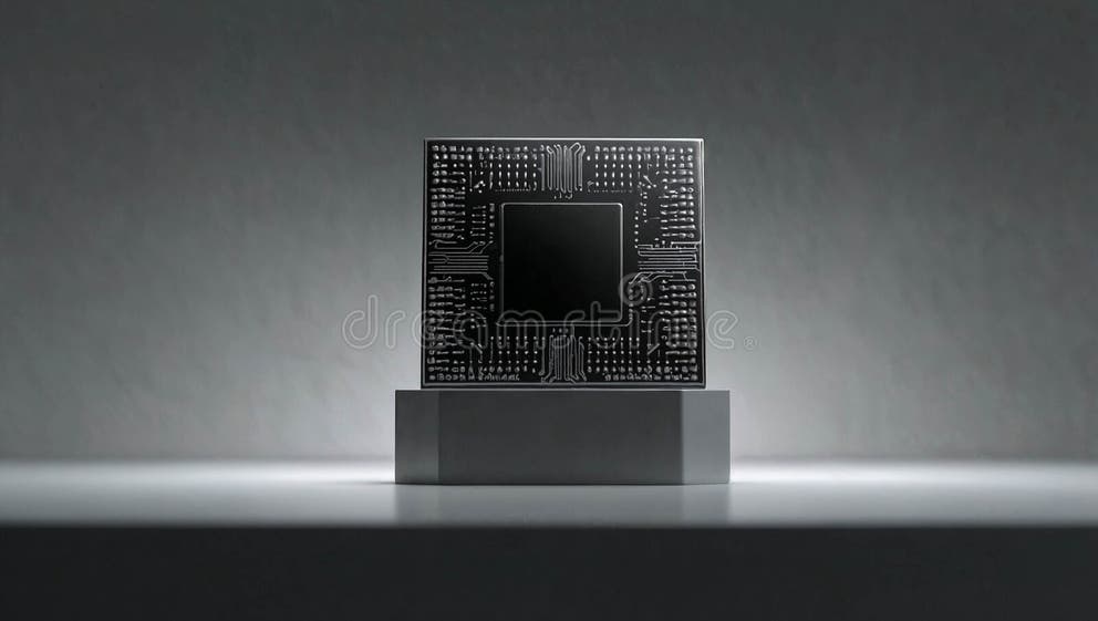 Single Microchip Placed on a White Pedestal. Clean, Bright Background ...