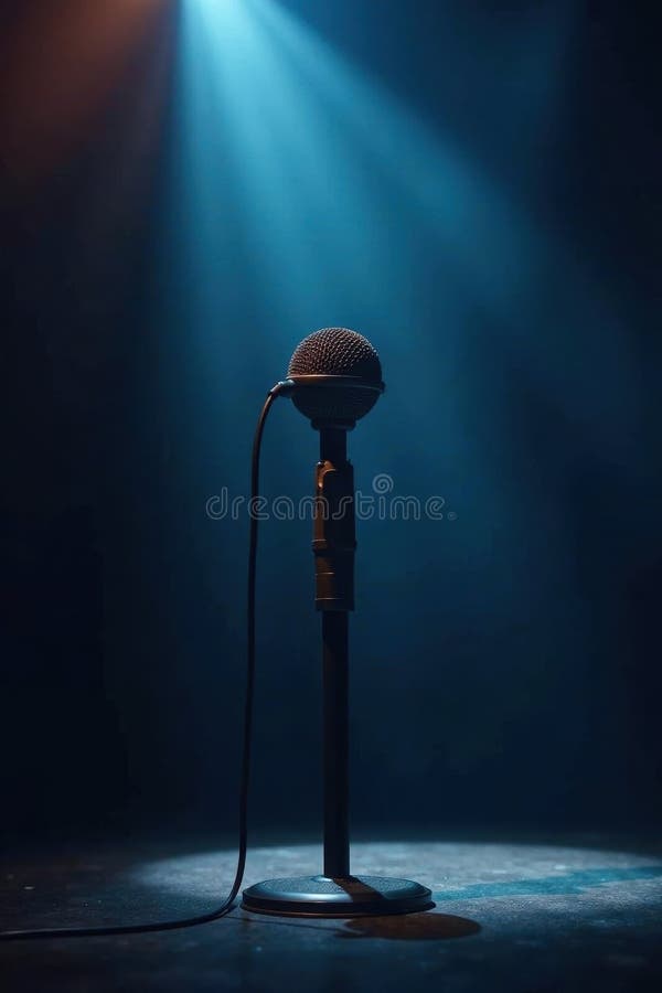 Single Microphone on Dark Stage, Spotlight Ready , Single, Prop ...