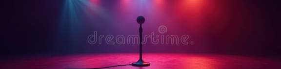 Single Microphone on Empty Stage, Spotlight Shining , Auditorium ...