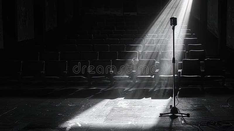 A Single Microphone on a Stage in a Dark Auditorium Stock Photo - Image ...