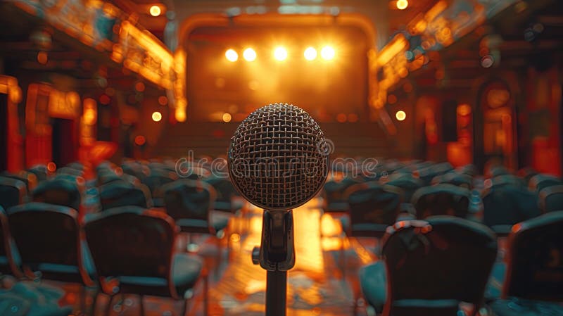 A Single Microphone on Stage in a Dimly Lit Theatre Stock Photo - Image ...