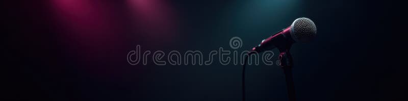 Single Microphone, Stage Spotlight, Black Backdrop, Event, Shadow ...