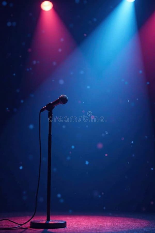 Single Microphone on Stage, Spotlight Shining , Performance, Venue ...